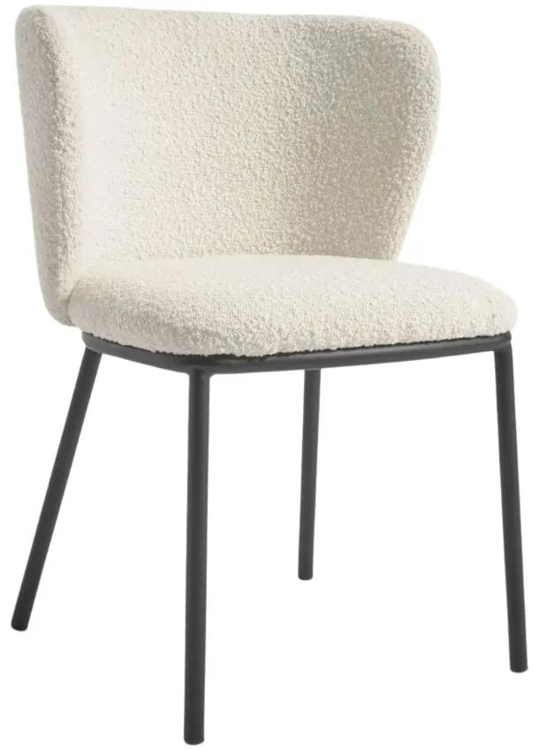 Bílá látková bouclé jídelní židle Kave Home Ciselia