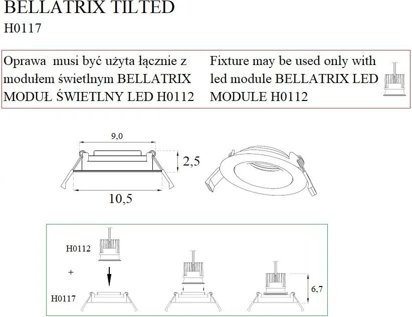 Maxlight H0117 BELLATRIX Zápustné vestavné svítidlo naklonitelné, bílé, bez LED modulu H0112