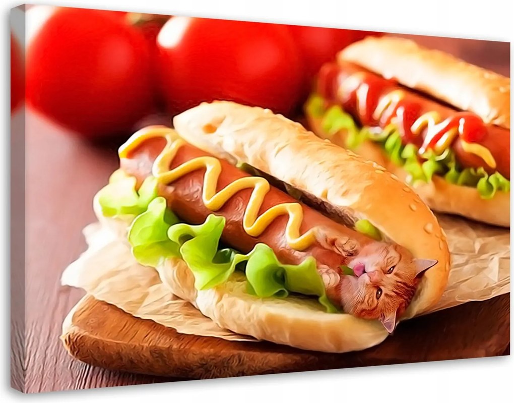 Obraz na plátně Canvas Hot-Dog Kočka Jídlo 90x60