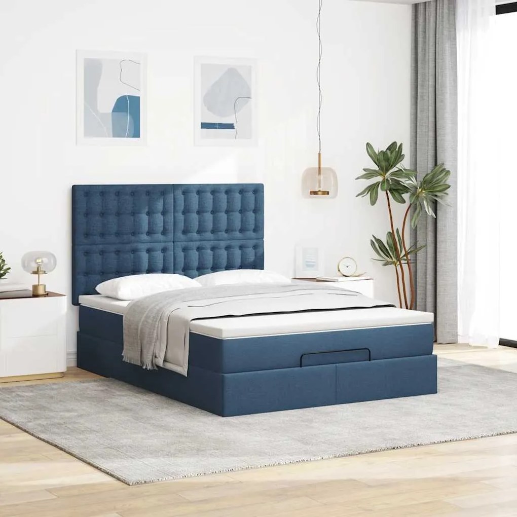 Osmanský rám postele s matrací modrá 140x200cm textil 3313333