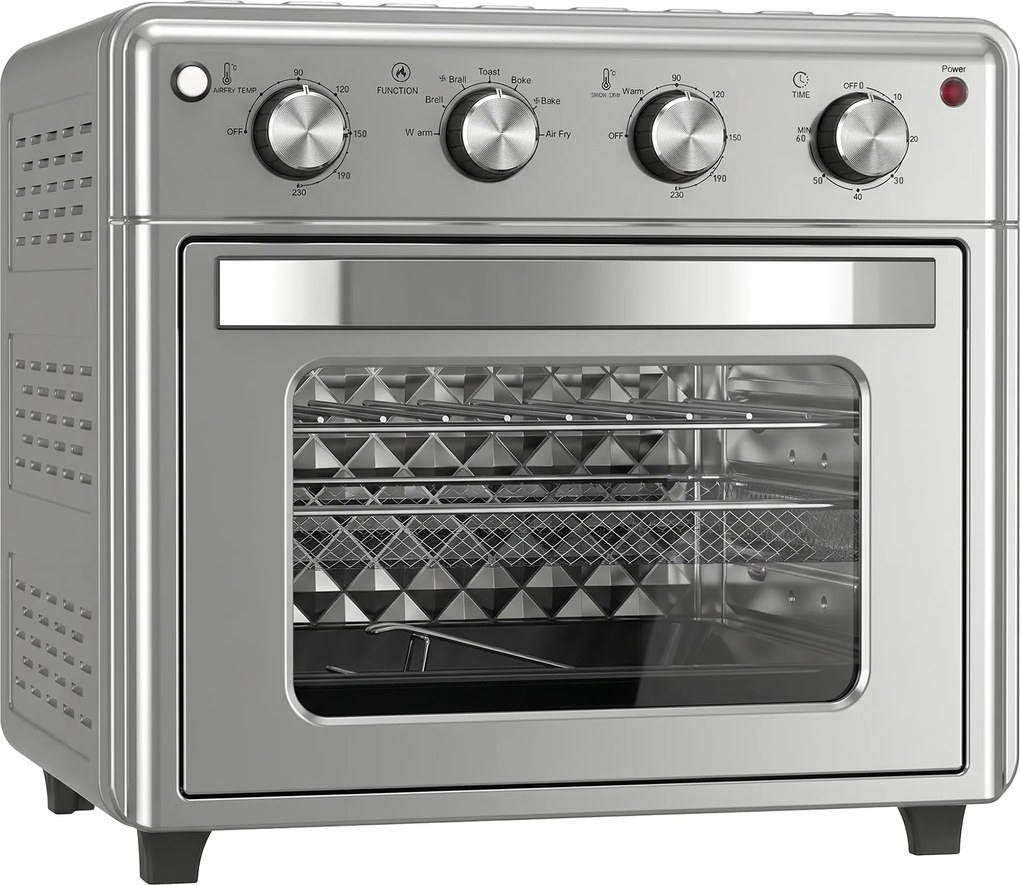 HOMCOM elektrická stolní trouba 30 L 1600 W horkovzdušná fritéza se 7 režimy ohřevu a časovačem 43x39x39 cm stříbrná
