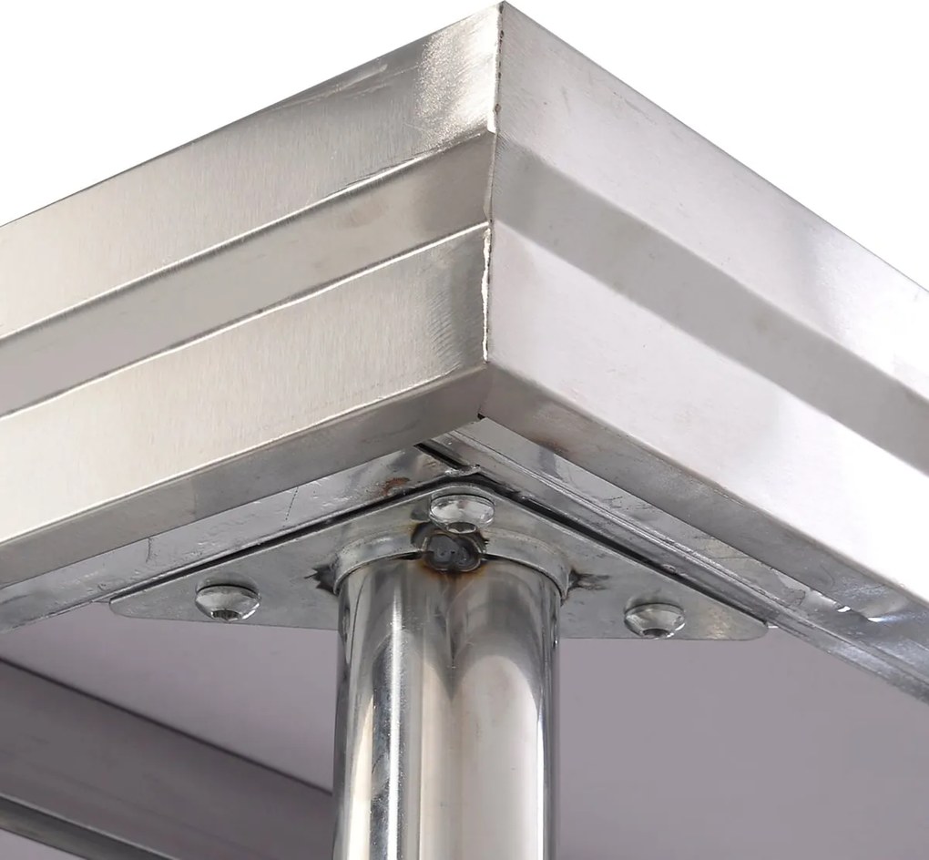 Costway Nerezový kuchyňský stůl gastro s mezipolí – 92 × 61 × 90 cm, stříbro