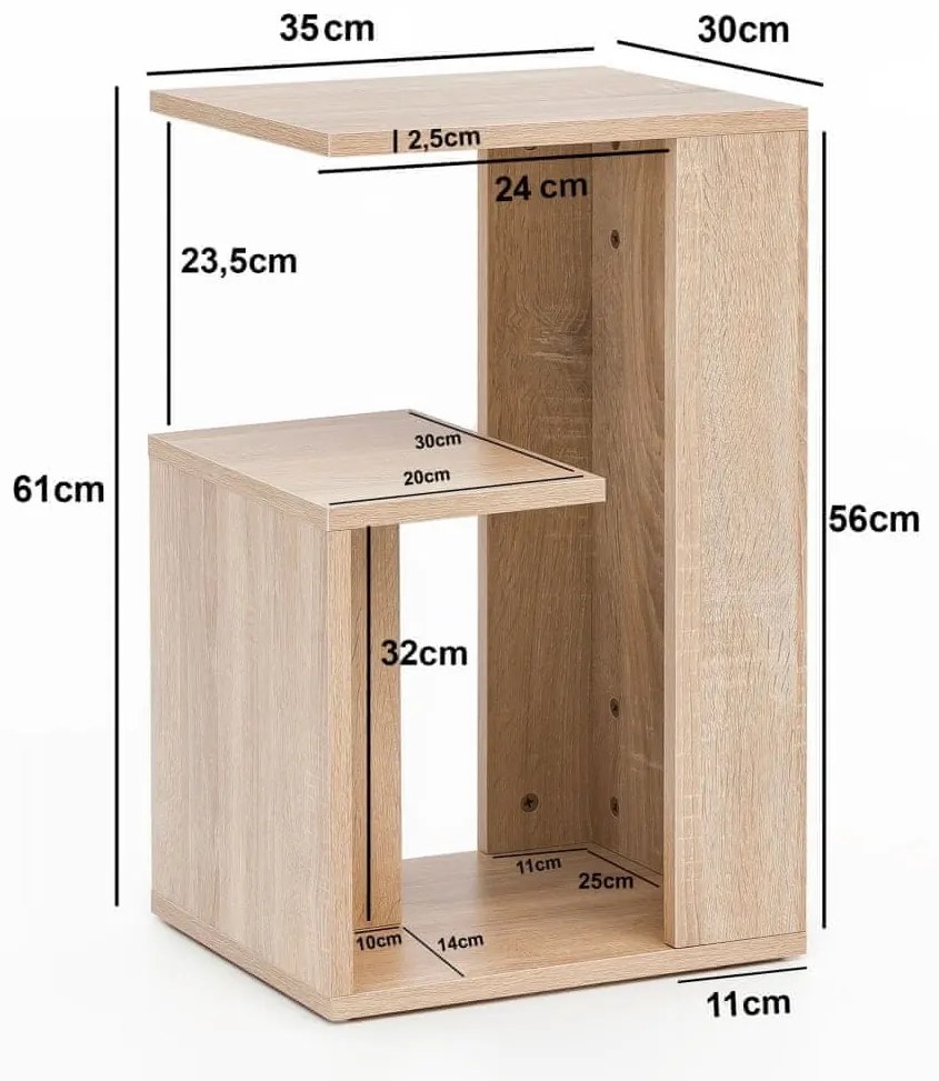 Bruxxi Odkládací stolek Gala, 61 cm, dub