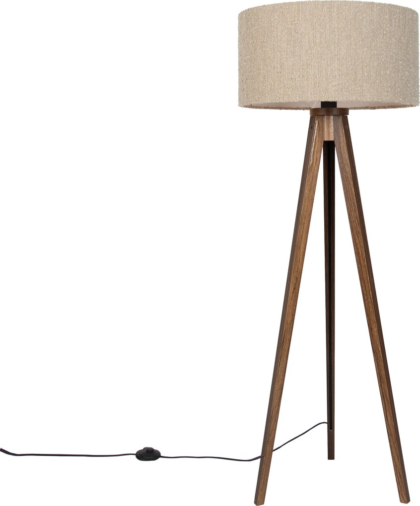 Moderní stojací lampa z ořechového dřeva s béžovým buklé stínidlem 50 cm - Tripod Classic