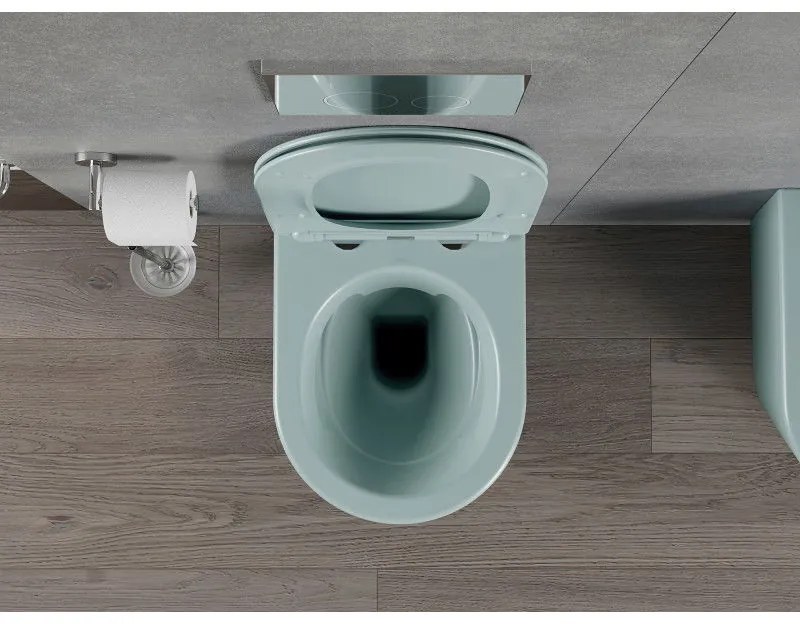 Mexen Rico, závěsné WC Rimless s WC deskou slim, duroplast, zelená matná, 30724048