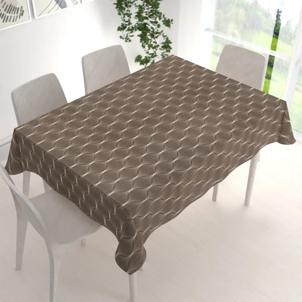 Biante Bavlněný obdélníkový ubrus Sandra SA-445 Hnědé designové vlnky 100x140 cm