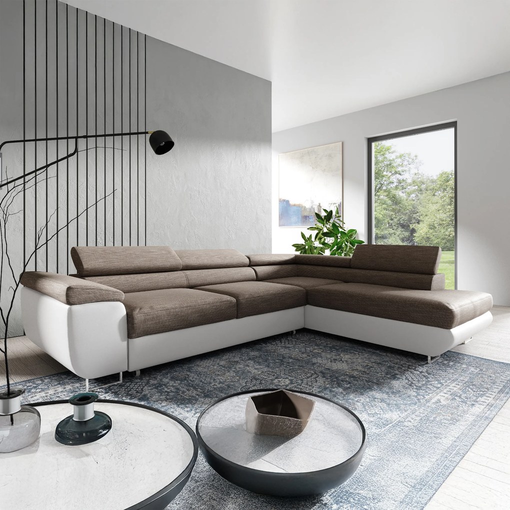 Rohová rozkládací sedací souprava do L IKARUS, 271 cm, s úložným prostorem Roh pohovky: Levý, Barva látky: Světle šedá (Monolith 84)