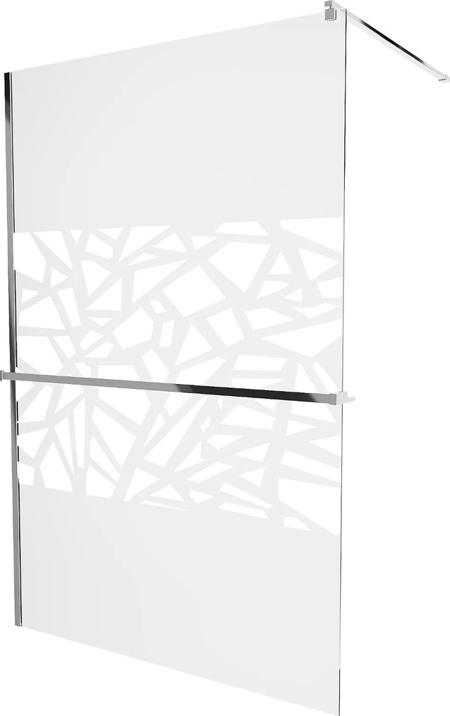 Mexen Kioto+, sprchová zástěna s poličkou a držákem na ručníky 140 x 200 cm, 8mm čiré sklo vzor bílý, chromový profil, 800-140-121-01-85