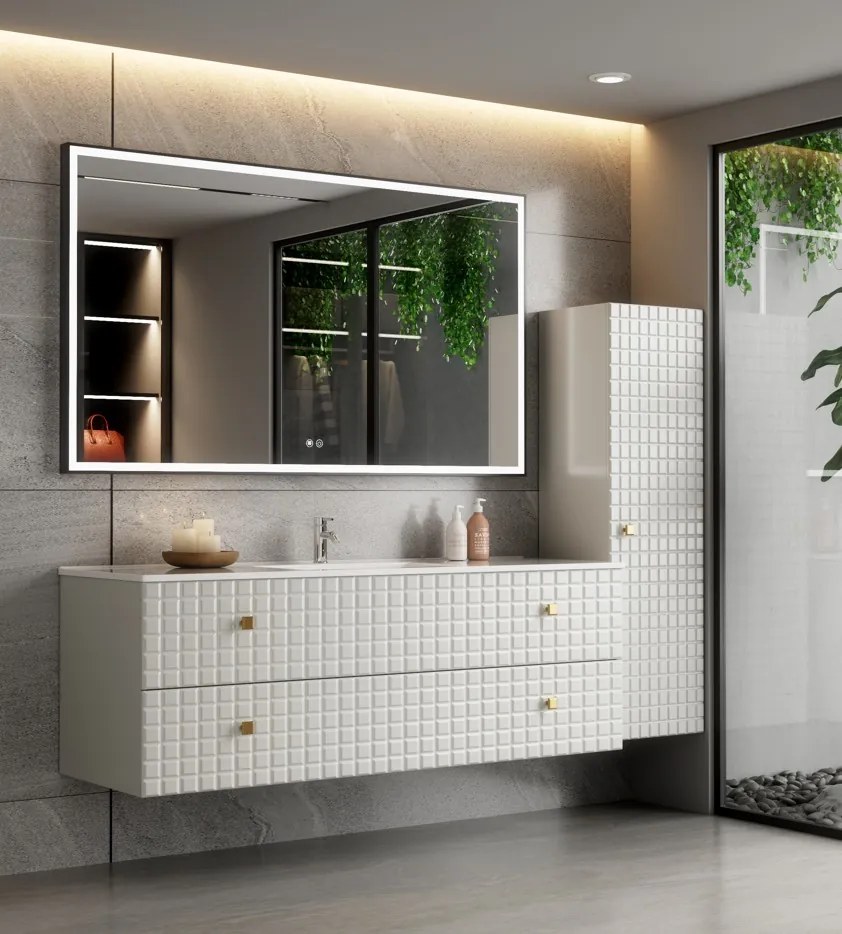 Erga Samira, LED zrcadlo 140x80cm v černém rámu, 3335 lm, 3 barvy světla, přední osvětlení, ERG-V01-SAMIRA-1480-BK