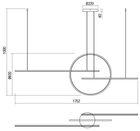 Redo group Redo Giotto, moderní závěsné svítidlo, 66W LED 4000K dimswitch, černá, délka 176cm