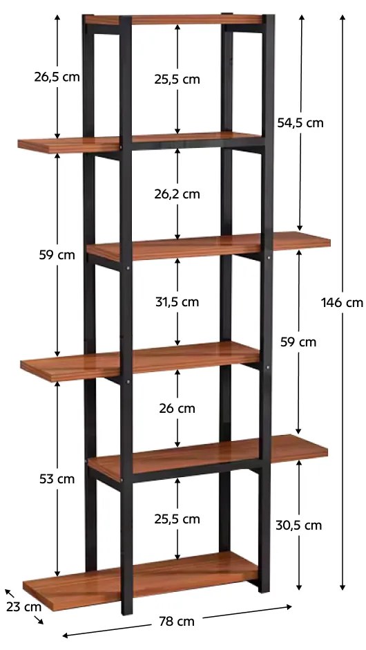 Kondela Regál, černá/rustikální dřevo, LEMY