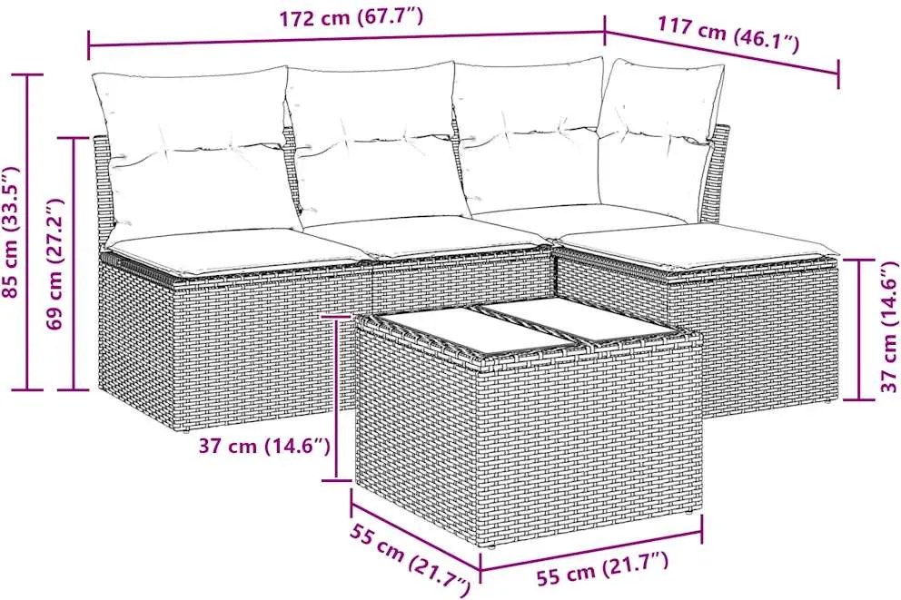 5dílná zahradní sedací souprava s poduškami béžová polyratan 3249347