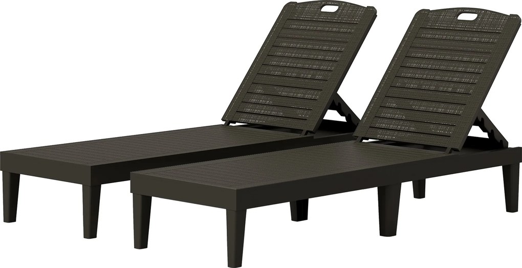 Outsunny 2-dílný sluneční lehátko odolné vůči počasí s 4-stupňovým nastavitelným opěradlem a nosností až 120 kg, venkovní skládací lehátko pro zahradu