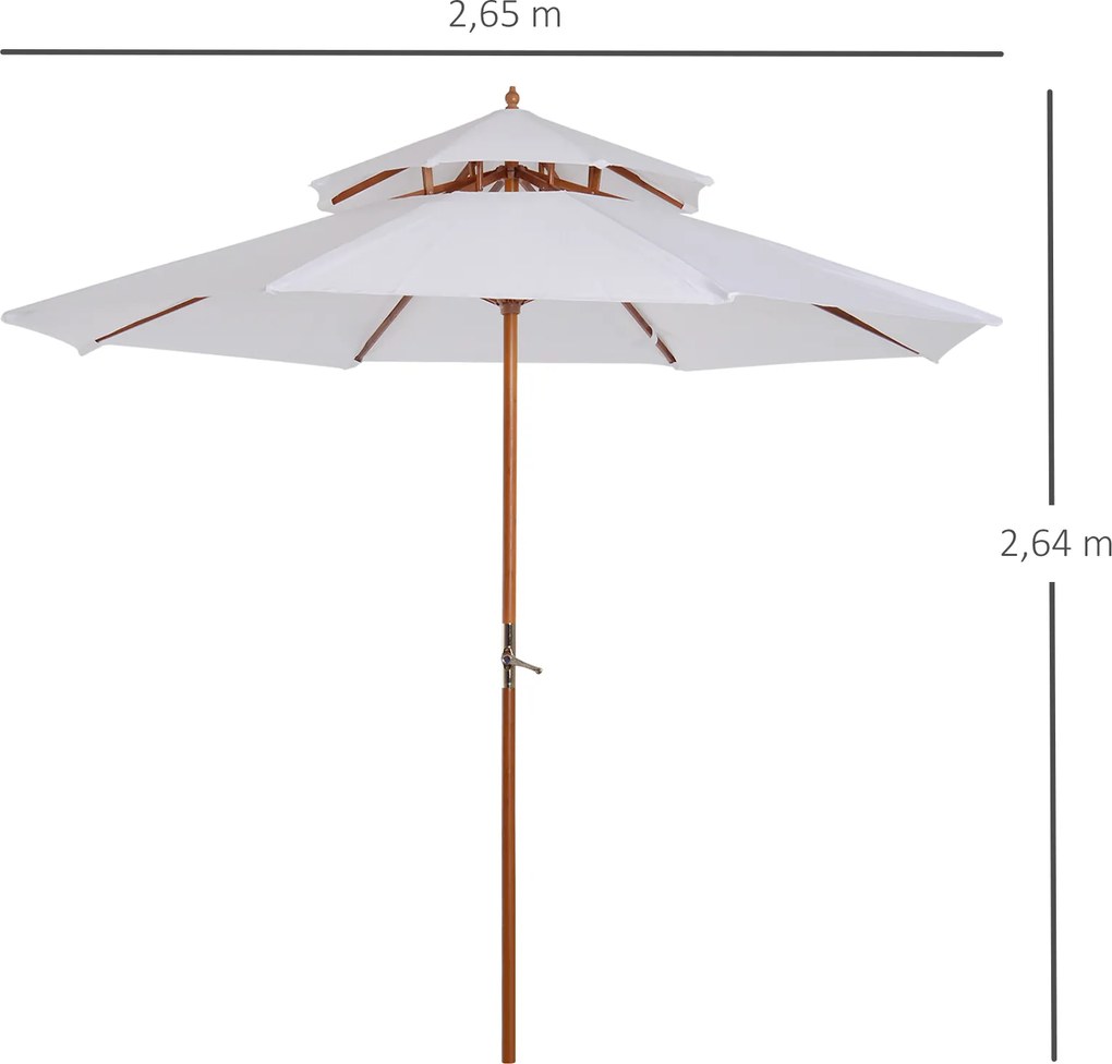 Dřevěný zahradní slunečník Outsunny s dvojitou stříškou, krémový, ideální na balkon a zahradu | Aosom.de