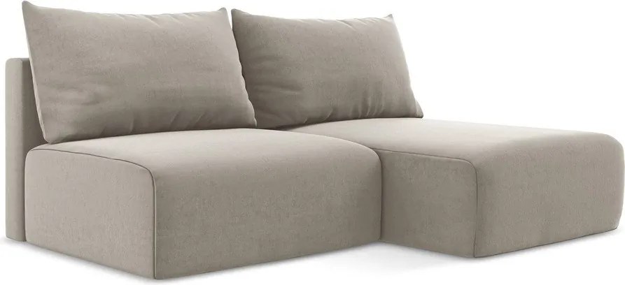 Taupe sametová rozkládací/s úložným prostorem rohová pohovka (pravý roh/s lenoškou) Kalena – Makamii