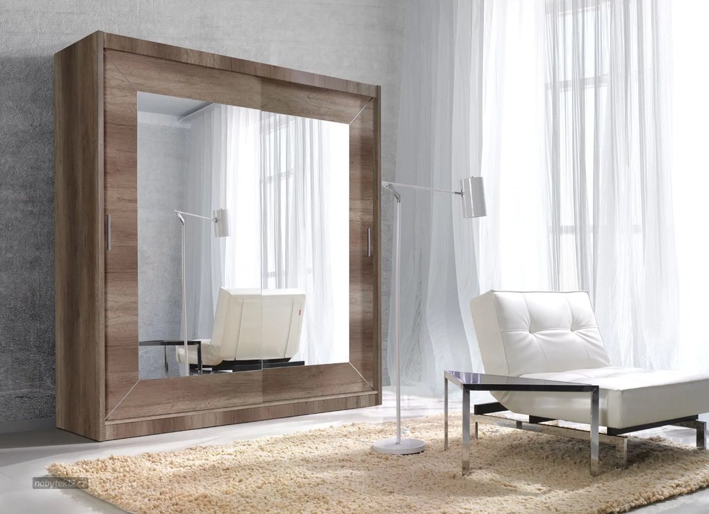 Zrcadlová šatní skříň s posuvnými dveřmi Gerardo 1, LTD, dub country, 180x200x215 cm