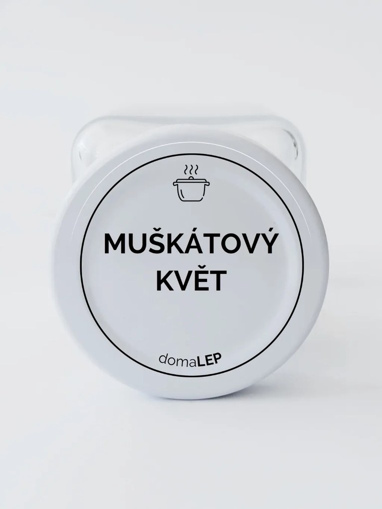 Samolepka na kořenky MUŠKÁTOVÝ KVĚT průhledná 5 cm tučné písmo