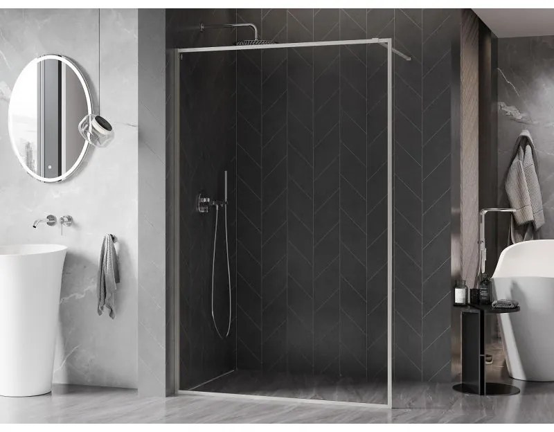 Mexen, Mexen Kioto-XF sprchová stěna s rámem 90 x 202 cm, průhledná 10 mm, matný nikl - 800-090-104-97-00-X