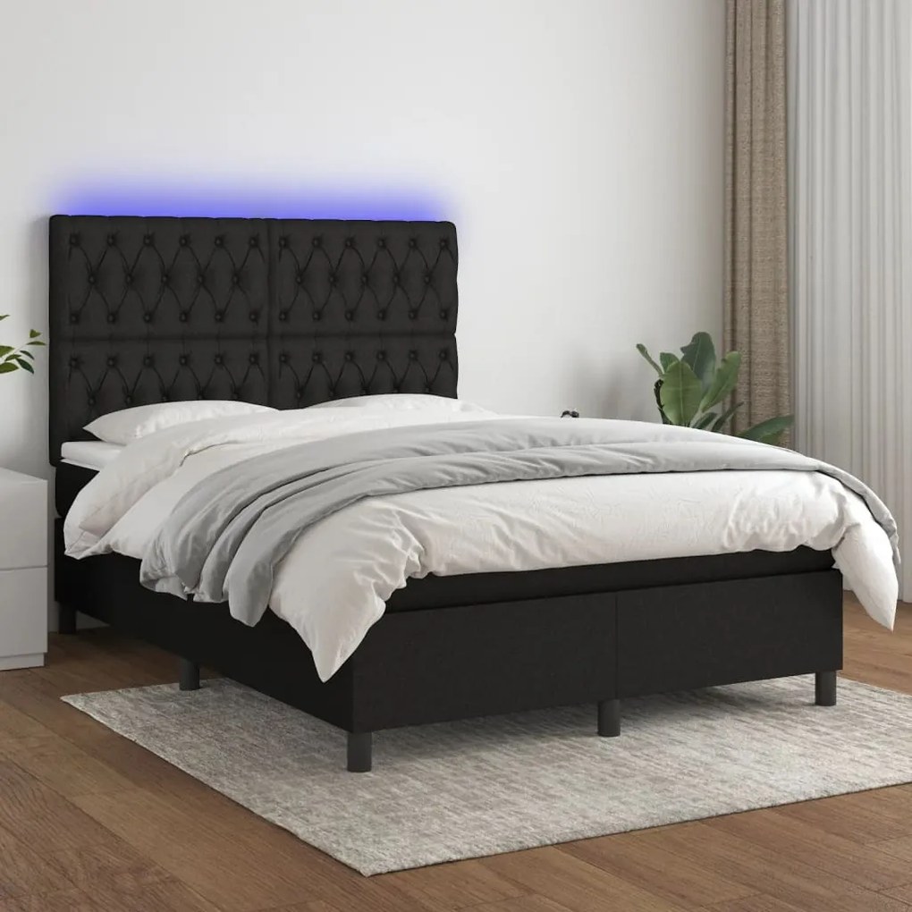 Box spring postel s matrací a LED černá 140x190 cm textil 3135111