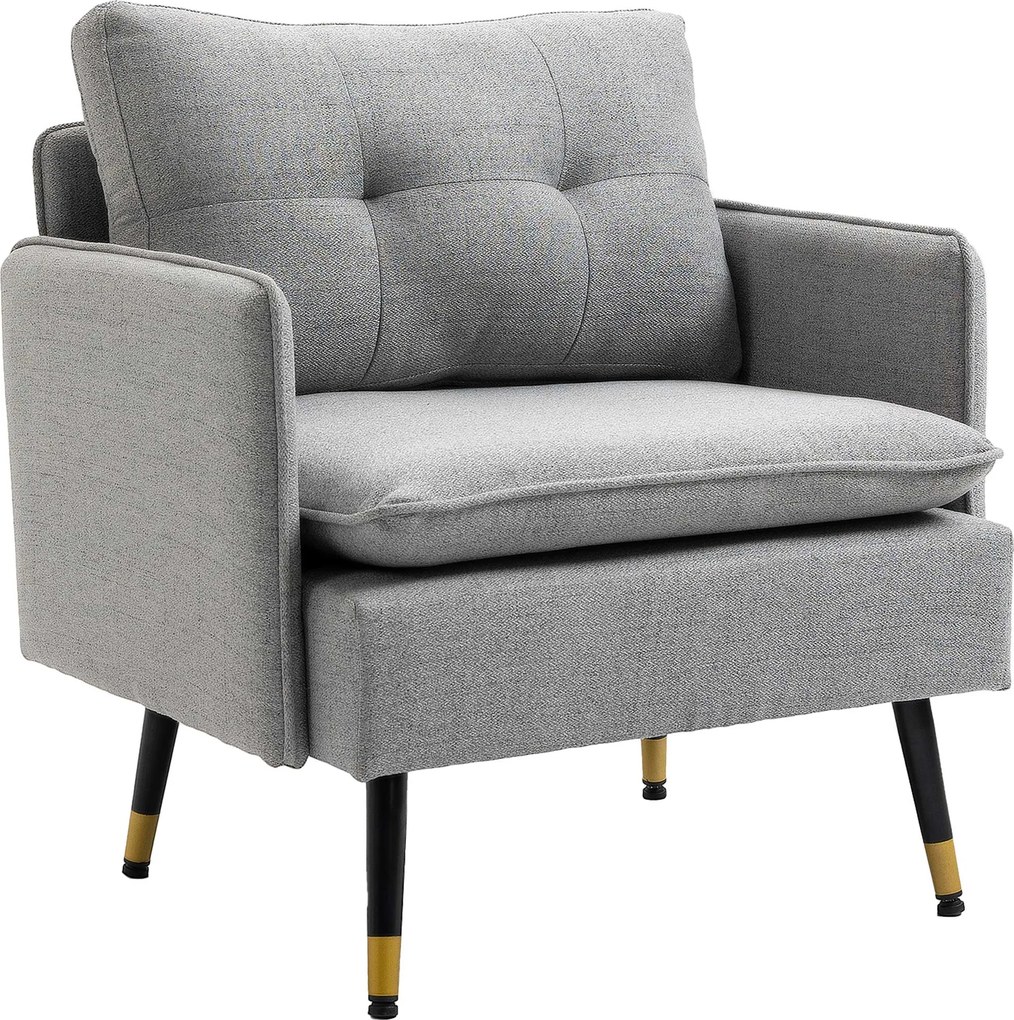 HOMCOM Čalouněné Křeslo s Polstrem, Lounge Pohovka v Lněném Vzhledu, Ocelové Nohy, pro Obývací Pokoj, Ložnici, Šedá, 76 x 68 x 80 cm | Aosom