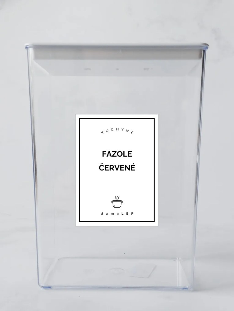 FAZOLE ČERVENÉ – bílá samolepka na dózu, tučné písmo, 6 × 8 cm | DomaLEP