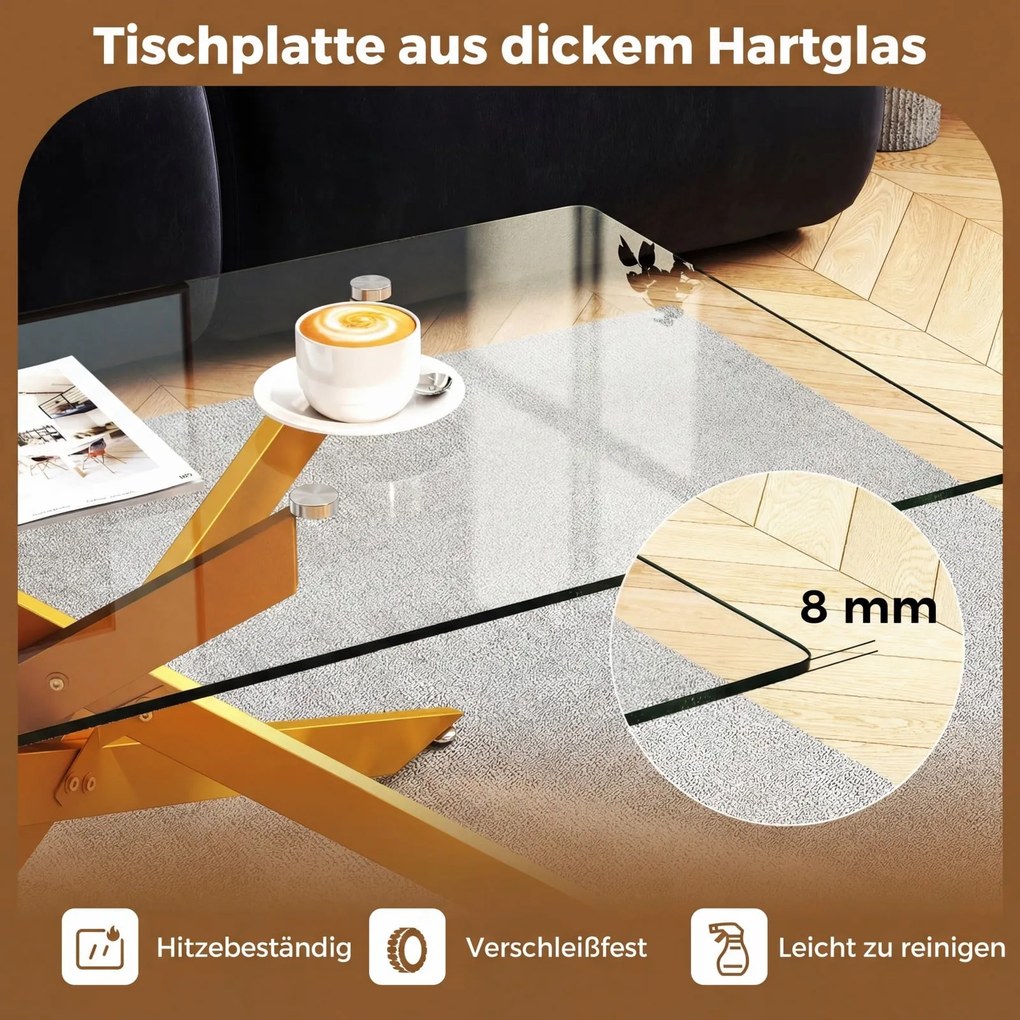 Costway Konferenční stolek z tvrzeného skla Obdélníkový – – 120 × 60 × 45,5 cm
