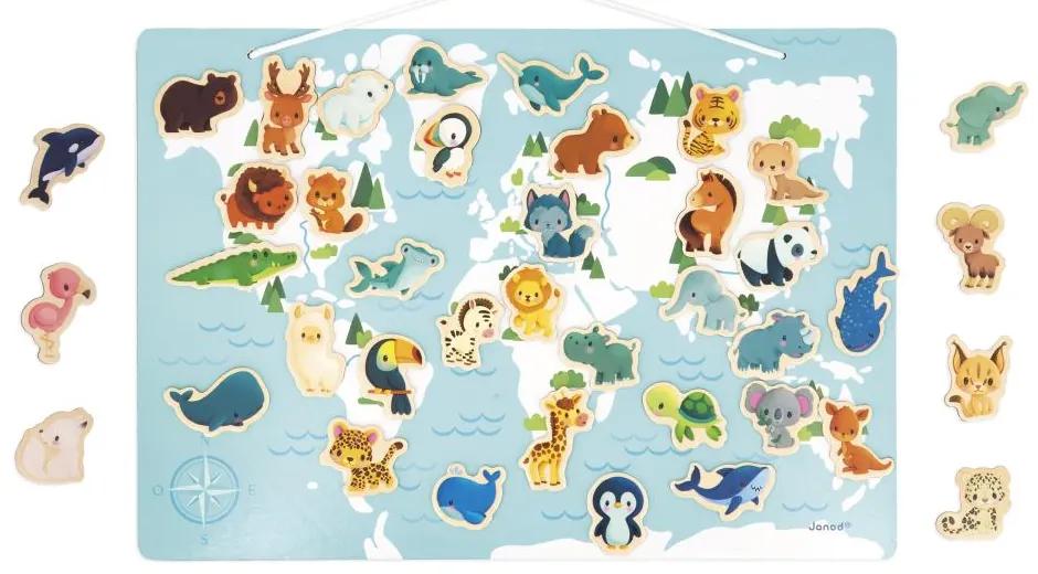 Janod Magnetická hračka Mapa Zvířátka světa 40 ks magnetek