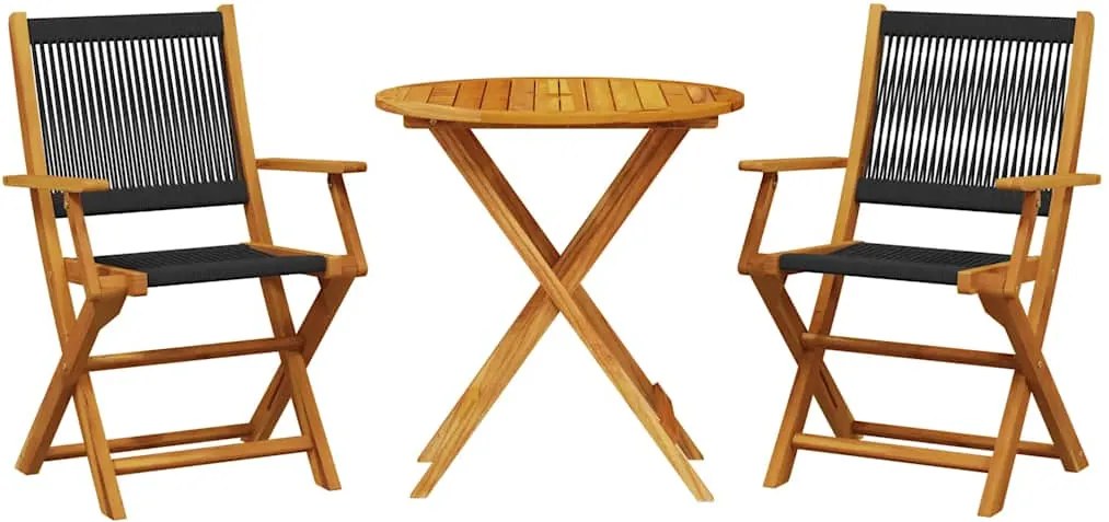 3dílný bistro set černý polypropylen a masivní dřevo 3281853