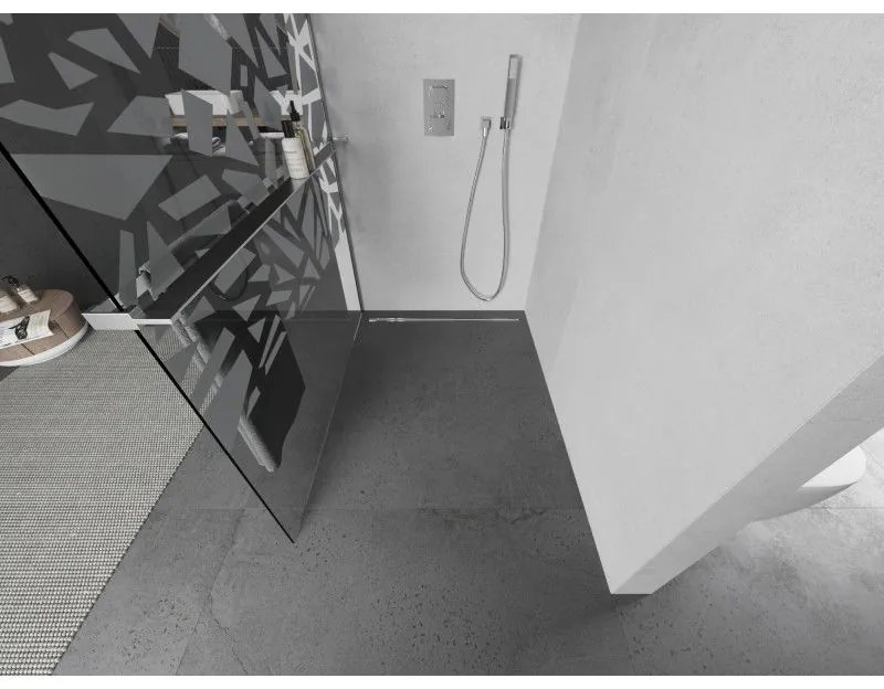 Mexen Kioto+ L, sprchová zástěna Walk-In s poličkou a věšákem 110 x 200 cm, 8mm čiré sklo bílý vzor, chromový profil, 800-110-123-01-85