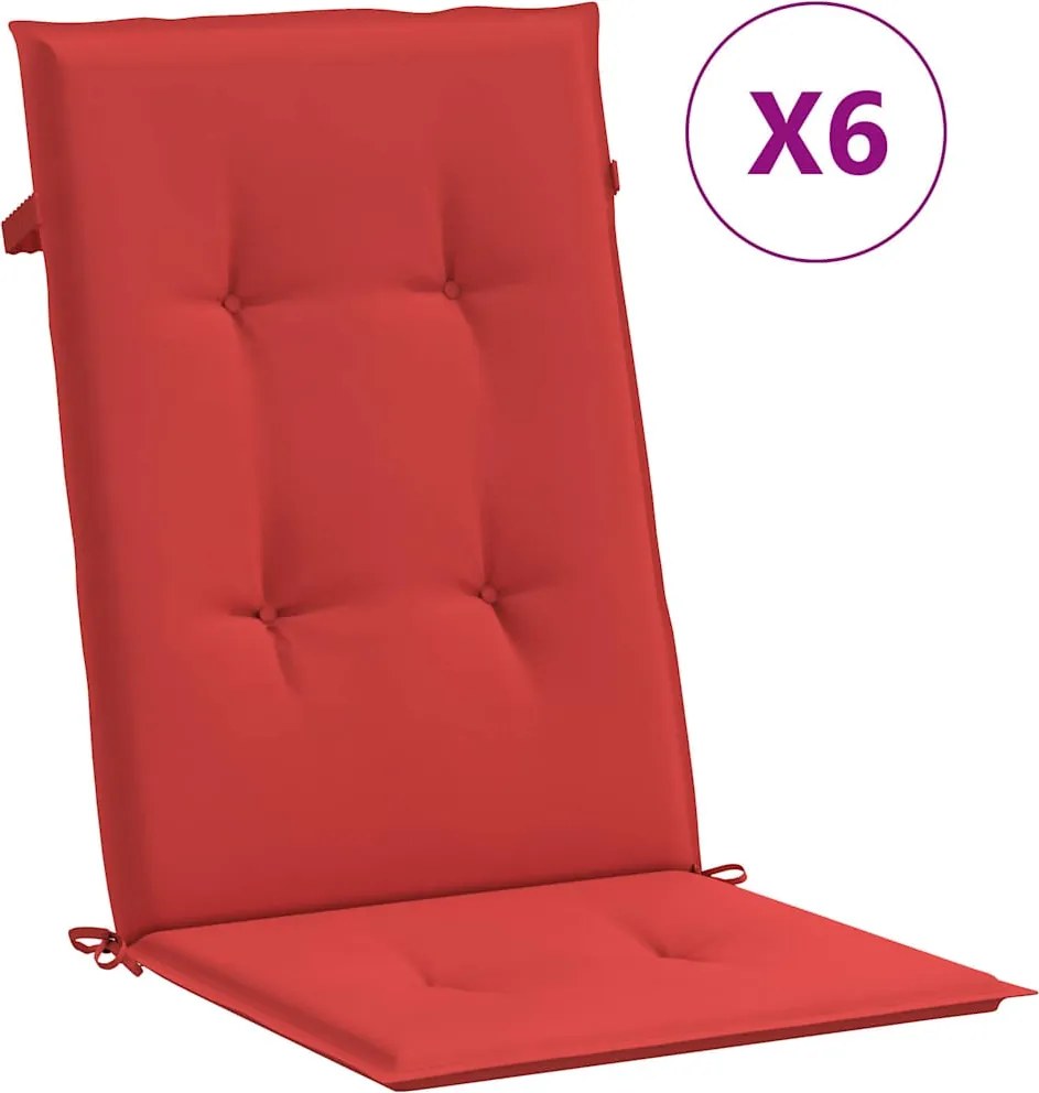 Podušky na židli vysoké opěradlo 6 ks červené 120x50x3cm textil 314110