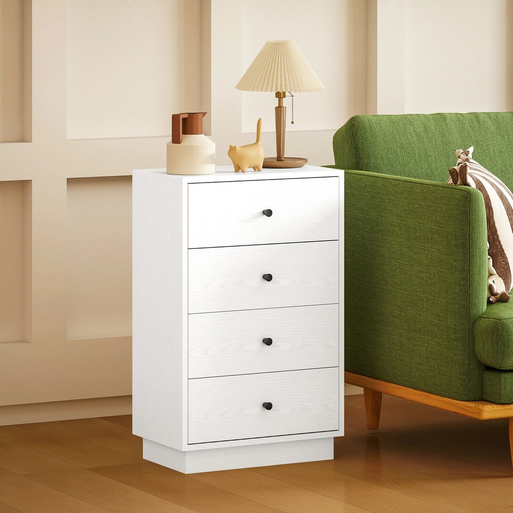 HOMCOM Úzká komoda se 4 šuplíky - Moderní dresser do ložnice 47x29x75 cm Bílá