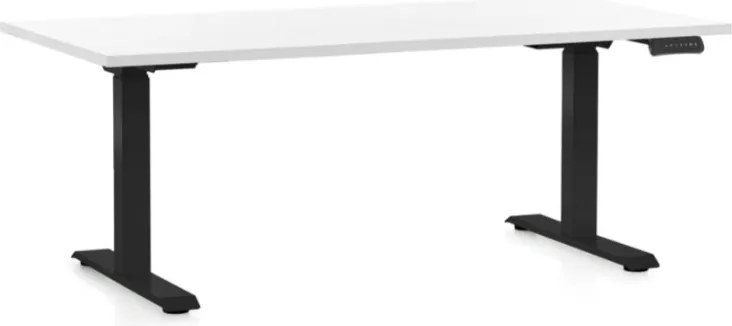 Výškově nastavitelný stůl OfficeTech C, 160 x 80 cm, černá podnož, bílá