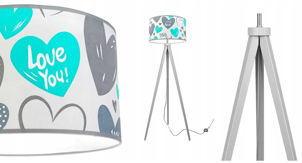 Dětská stojací lampa Heart, 1x bílé textilní stínítko se vzororem, (výběr ze 2 barev konstrukce), b