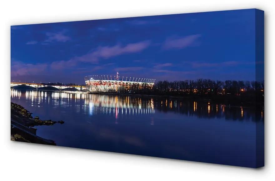 Obrazy na plátně Varšavský stadion river most v noci 125x50 cm