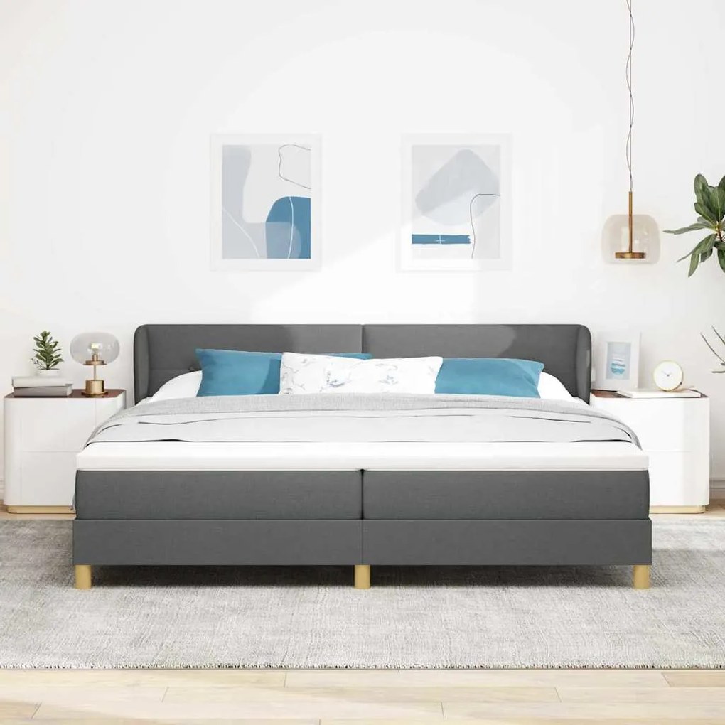 Postel s boxspringem s čelo Tmavě šedá 200 x 200 cm textil 3340235