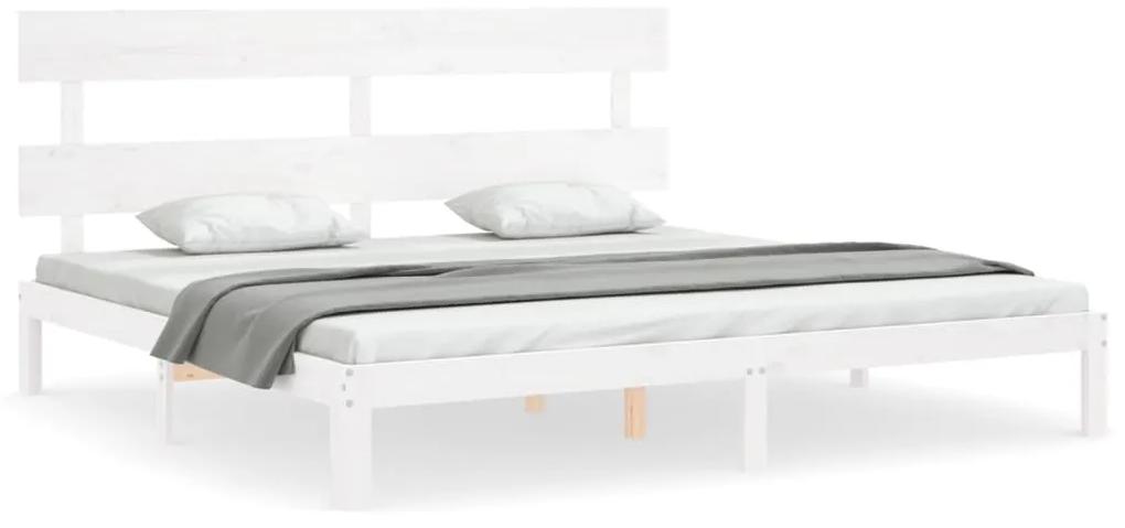vidaXL Rám postele s čelem bílý Super King Size masivní dřevo