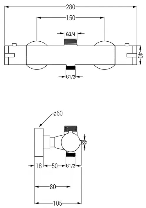 Mexen KAI termostatická sprchová baterie s horním uchycením, chrom, 77150-00