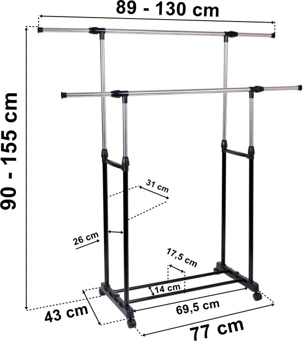 Věšákový stojan na kolečkách TIMI černý