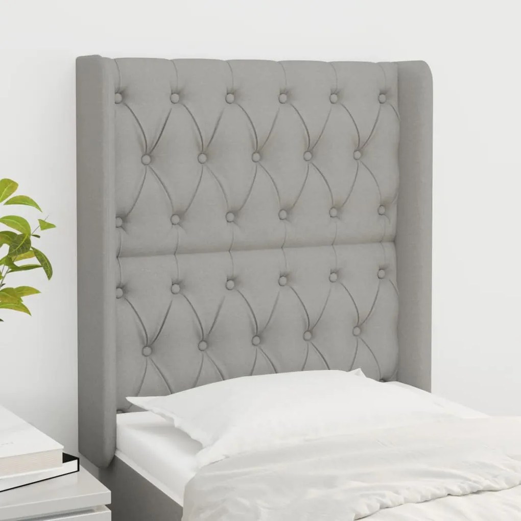 Čelo postele typu ušák světle šedé 83x16x118/128 cm textil 3119890