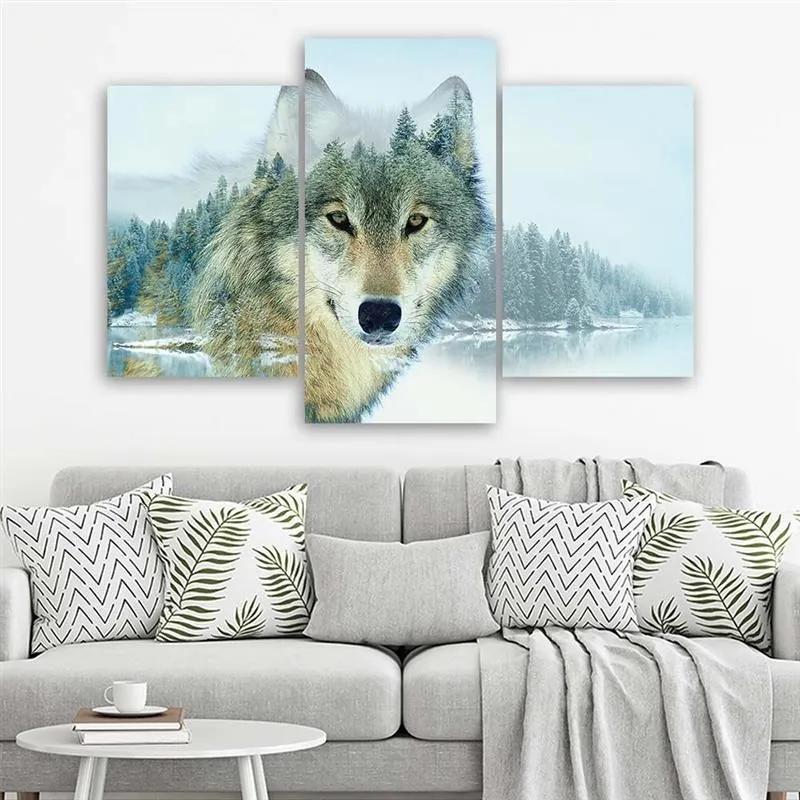 Gario Obraz na plátně Vlk na pozadí hory - 3 dílný Rozměry: 60 x 40 cm