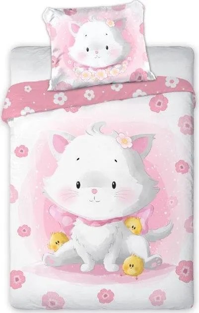 Dětské bavlněné povlečení do postýlky 135x100 cm CUDDLES - Kočička