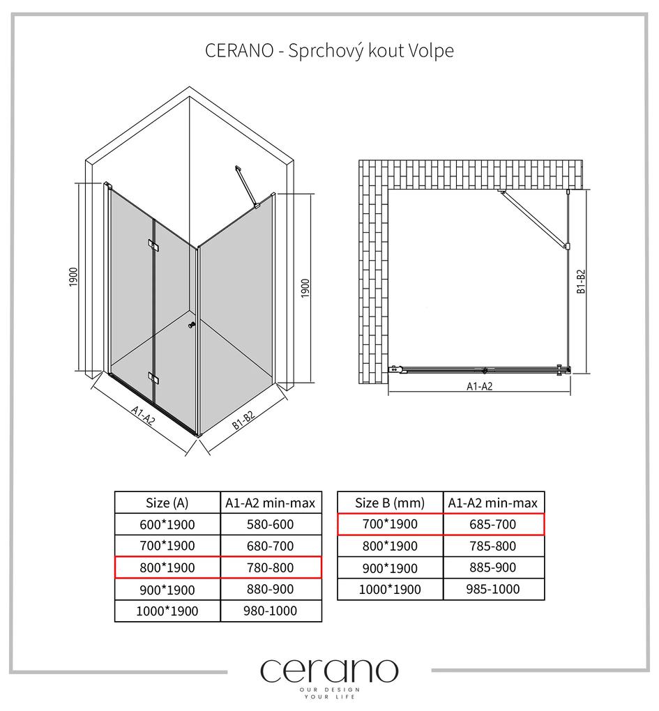 CERANO - Sprchový kout Volpe L/P - černá matná, transparentní sklo - 80x70 cm - skládací