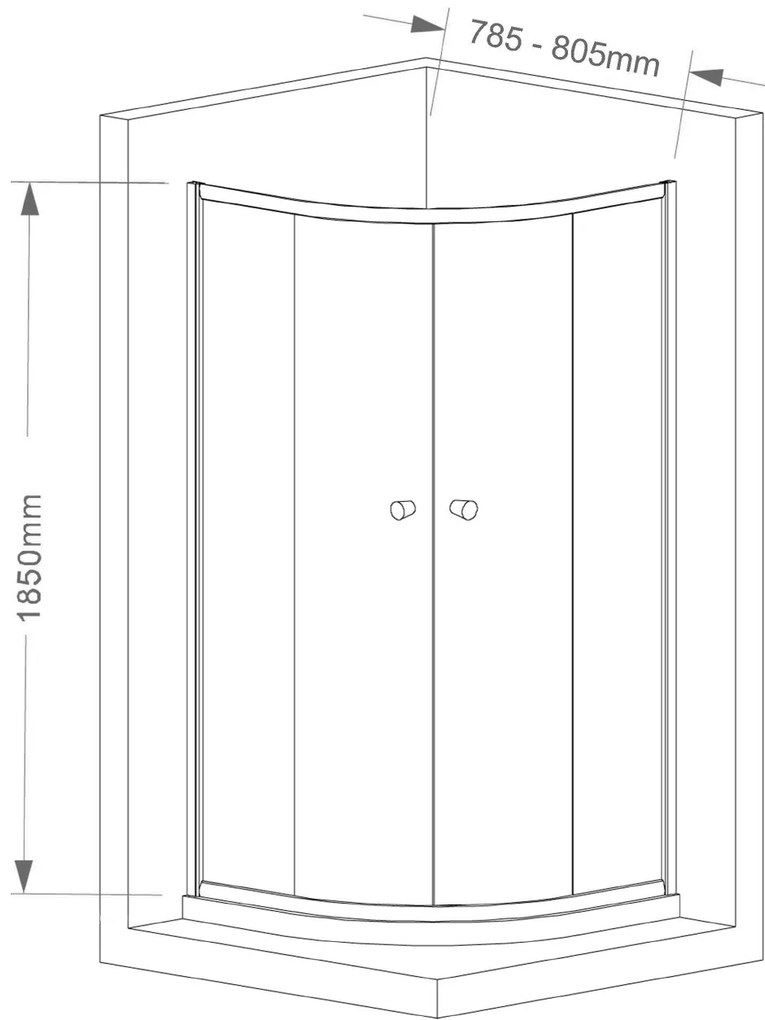 Aqualine Aqualine, ARLETA čtvrtkruhová sprchová zástěna 800x800mm, čiré sklo, HLS800Y