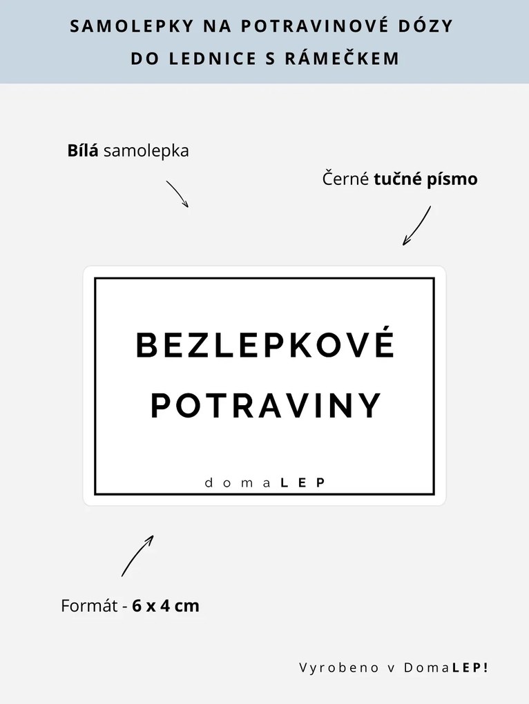 BEZLEPKOVÉ POTRAVINY - Samolepka s rámečkem na dózy do lednice, 6 x 4 cm
