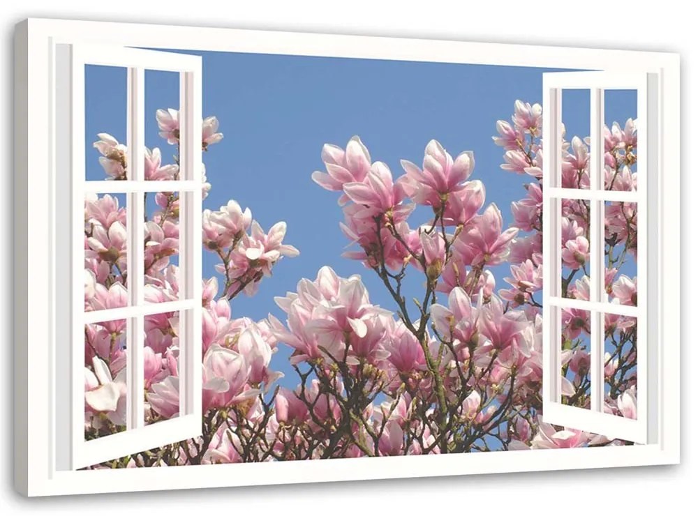 Gario Obraz na plátně Kvetoucí magnólie za oknem Rozměry: 60 x 40 cm
