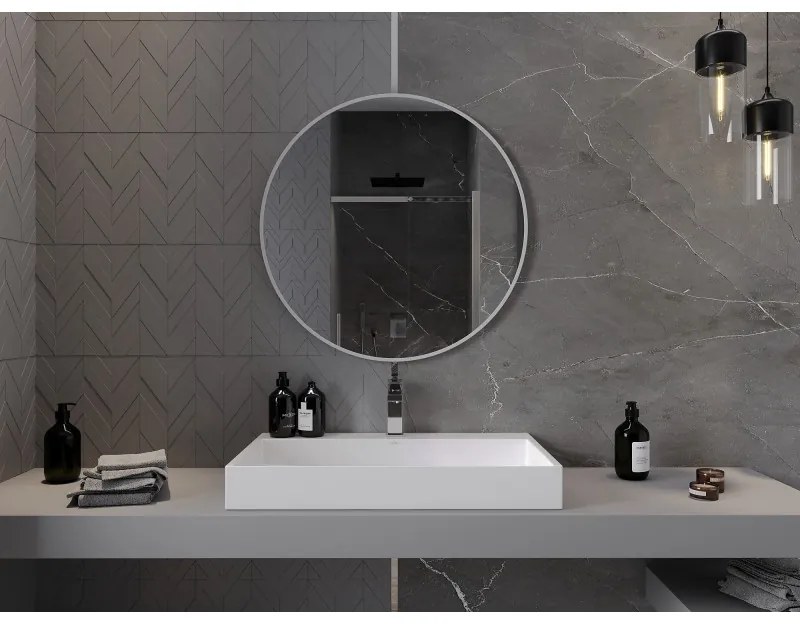 Mexen Loft, kulaté koupelnové zrcadlo 80 cm, barva rámu bílá, 9850-080-080-000-20