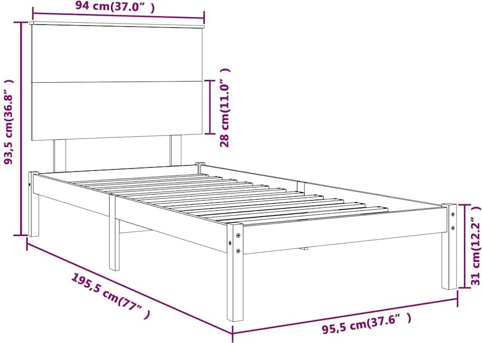 Rám postele bílý masivní dřevo 90 x 190 cm jednolůžko 3104769