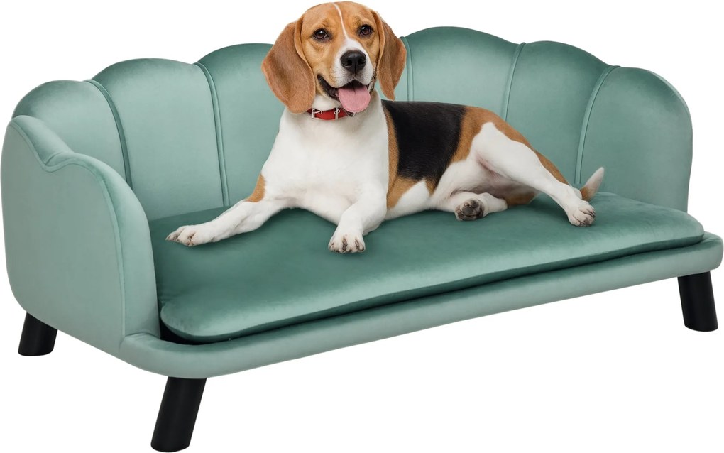 PawHut Pohovka pro Psy, Pratelný Potah, Psí Sofa s Opěrkou a Dřevěnými Nohami, Pohovka pro Kočky, pro místo středně velkých psů do 25 kg, Zelená | Aos