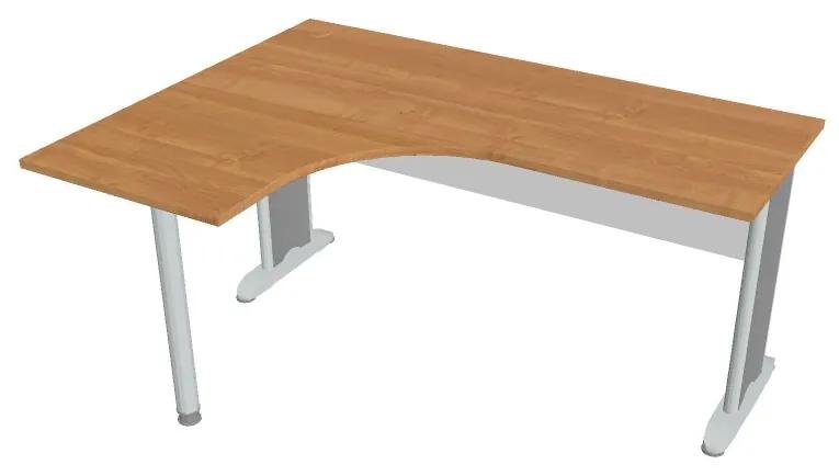 Stůl ergo oblouk pravý 160×120/60 cm - Hobis Cross CE 60 P Dekor stolové desky: olše, Dekor lamino podnože: bílá, Barva nohou: Stříbrná