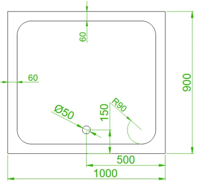 BPS-koupelny Obdélníková akrylátová sprchová vanička HYD-OSV-SXL04A 100x90 bílá
